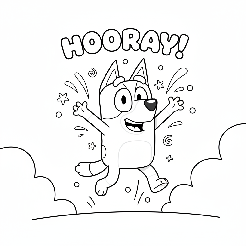 Bluey jumping for joy celebrating happy moment Coloring Page