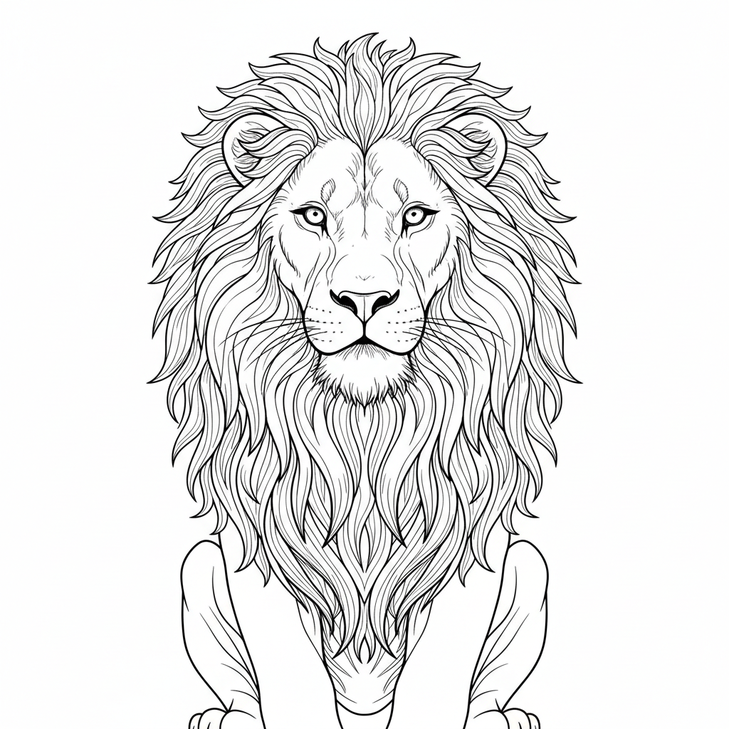 Majestic Lion With Flowing Mane Coloring Page - Free