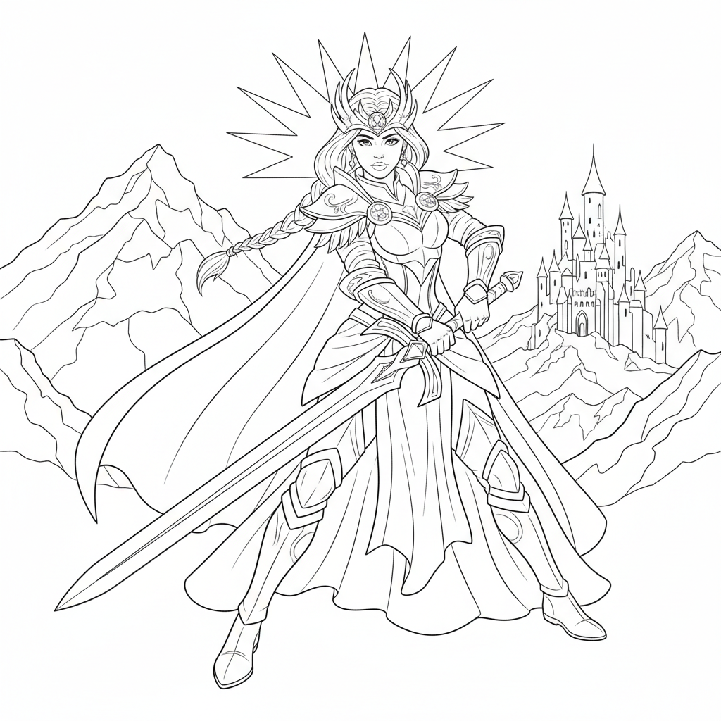 Warrior Princess With Sword Coloring Page - Free Printable
